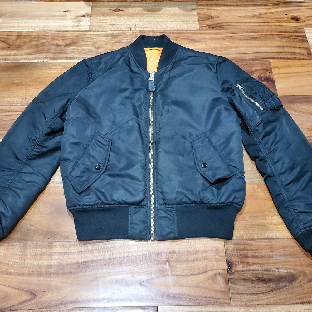 Black Alpha Industries Ma-1 Bomber Jacket Small Slim - Gem